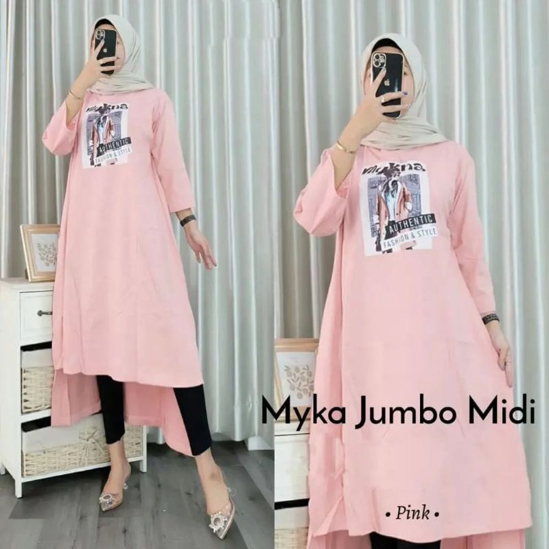 Jual Tunik Kaos Jumbo - Myka Jumbo Midi | Shopee Indonesia