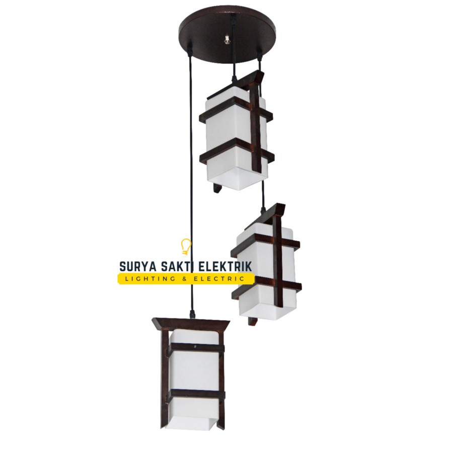 Jual LAMPU GANTUNG CABANG 3 IN 1 MINIMALIS KOTAK KACA FRAME WOOD JAPAN ...