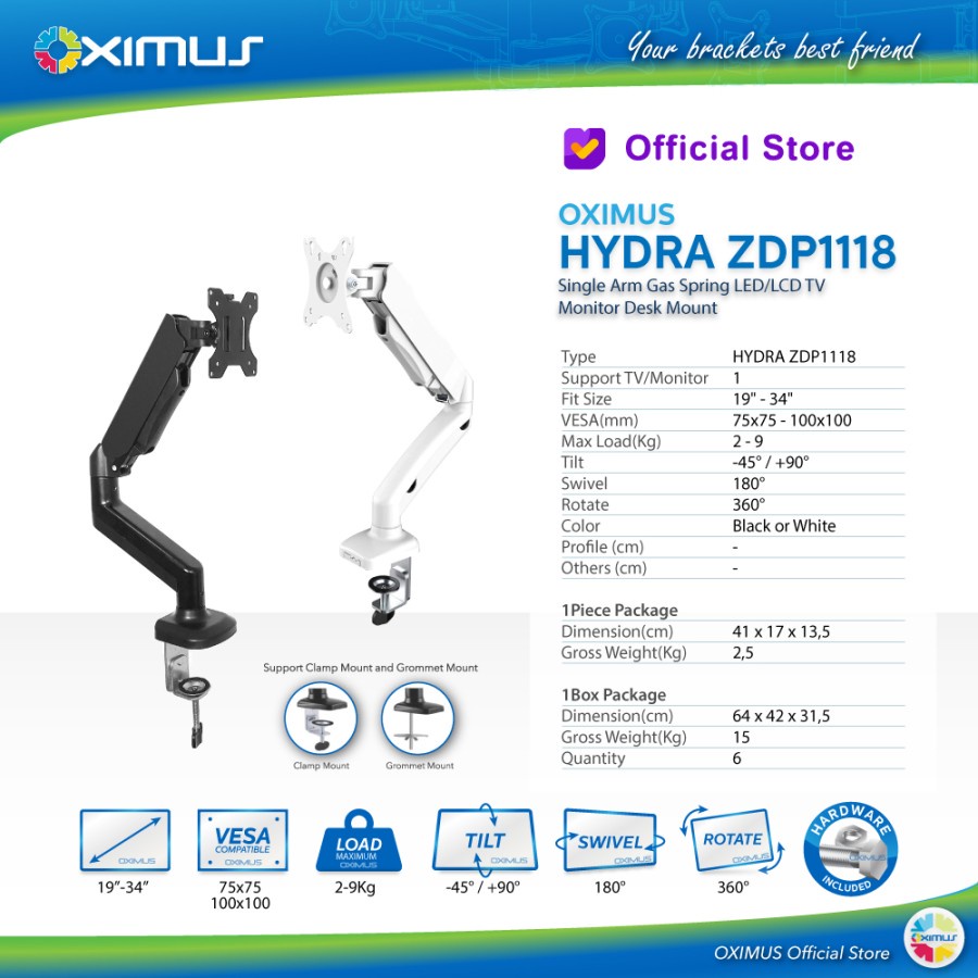 Jual BRACKET TV LED LCD MONITOR GAS SPRING OXIMUS ZDP1118 1118 TILT ...