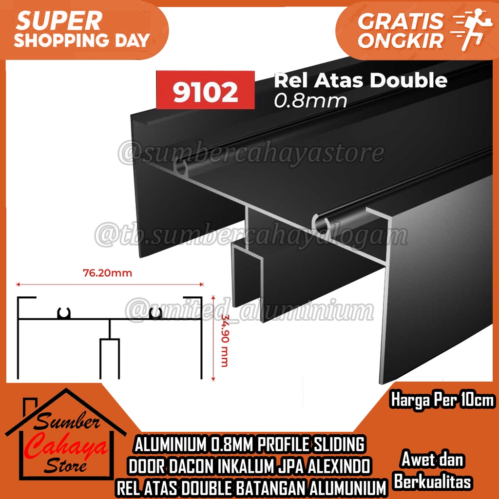 Jual Aluminium alumunium Rel Atas Double Profile 9102 Sliding Door PER ...