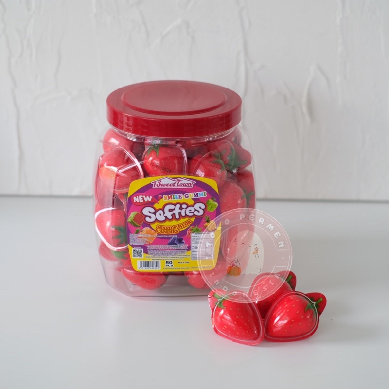 Jual PERMEN LUNAK SOFTIES VIRAL STRAWBERRY BIG SIZE 18gr isi 50pcs ...