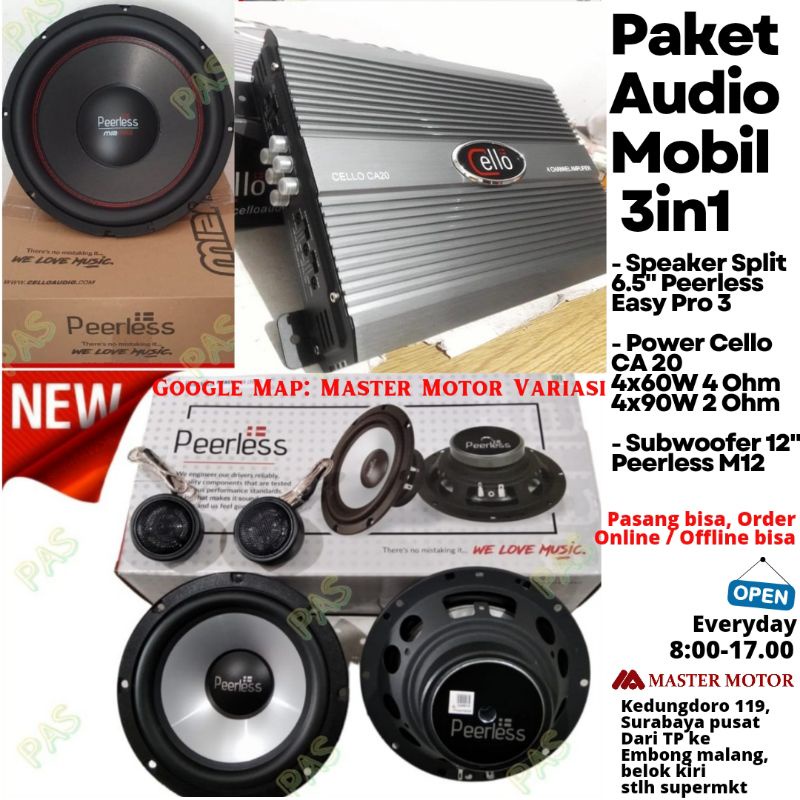 Jual Paket Audio Mobil 3in1 Speaker Split 6.5" Peerless Easy Pro 3 ...