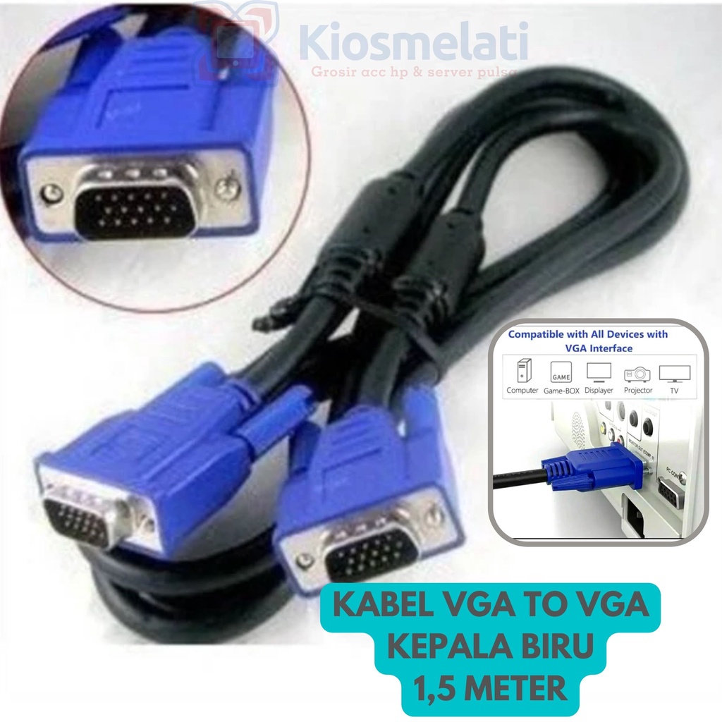 Jual KABEL VGA KE MONITOR - KABEL VGA KOMPUTER D-SUB - KABEL VGA CPU STANDAR DSUB MALE-MALE 1,5 ...
