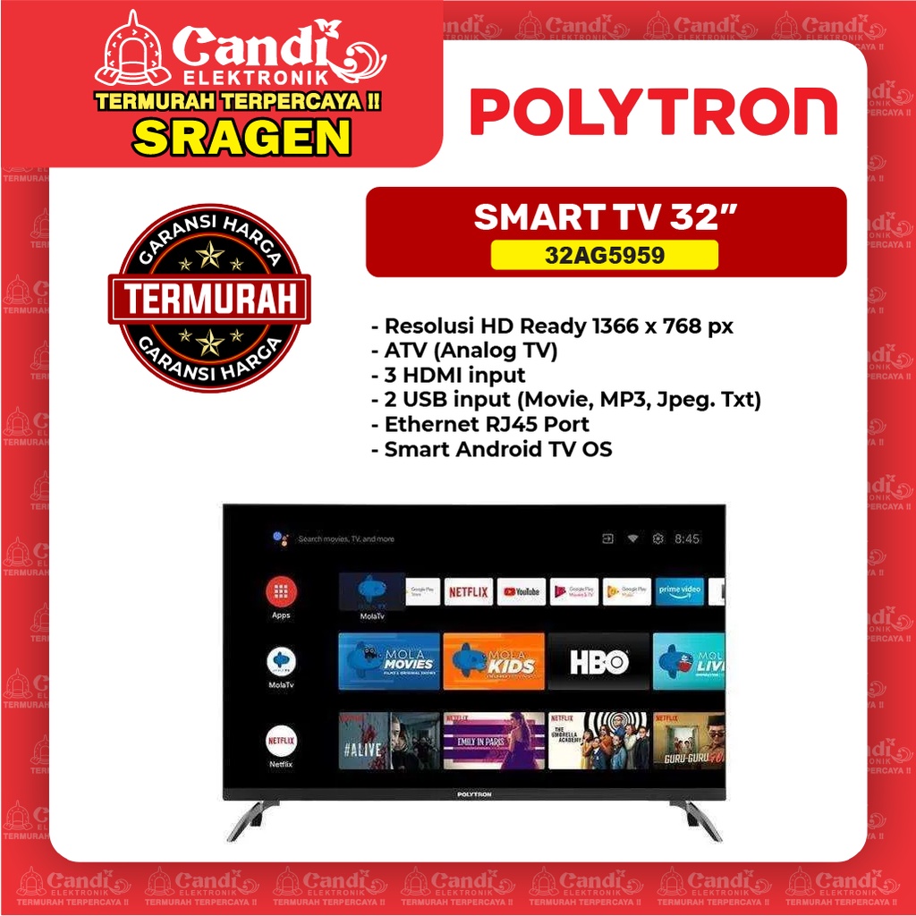 Jual POLYTRON SMART ANDROID TV 32 INCH - 32AG5959 | Shopee Indonesia