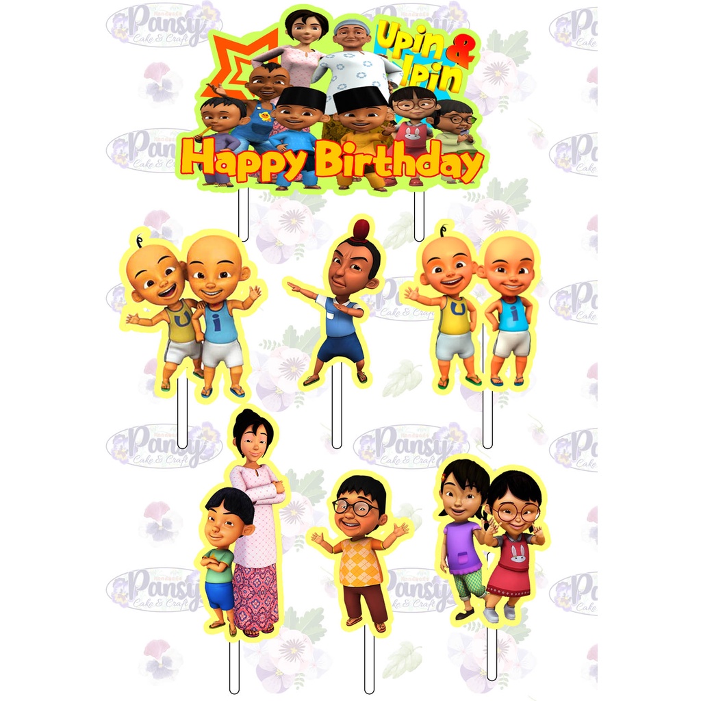 Jual Cake topper / Cupcake topper Upin Ipin + banner Birthday EKONOMIS ...