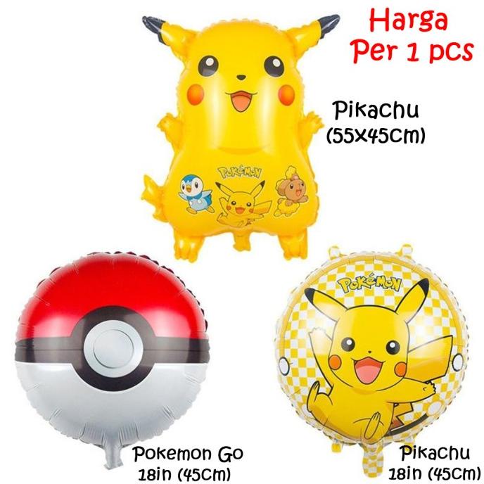 Jual TERLARIS Balon Foil Pikachu, Pokemon Go / Balon Pokeball /BALON ...