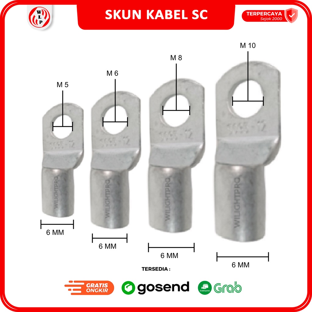 Jual Skun / Cable Lugs SC Dop Untuk Kabel Tembaga Ukuran 6mm M5 M6 M8 | Shopee Indonesia