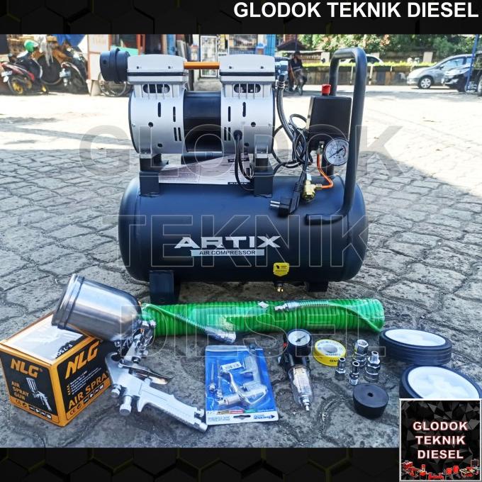 Jual PAKET LENGKAP BENGKEL CAT KOMPRESOR ANGIN OILLESS 1 HP 24 LITER ...