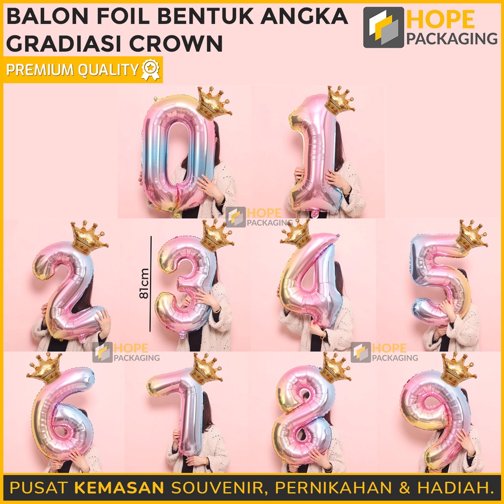 Jual Balon Angka Foil Rainbow / Balon Angka Gradiasi Crown Mahkota ...