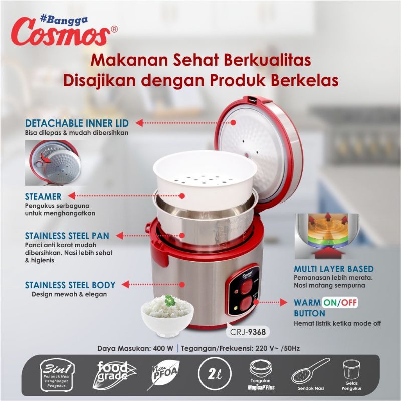 Jual Cosmos Magic Com Rice Cooker 2 L Body Panci Stainless CRJ 9368 ...