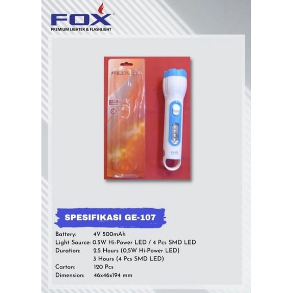 Jual Senter + Emergency Fox GE 107 (0.5W + 4SMD) | Shopee Indonesia