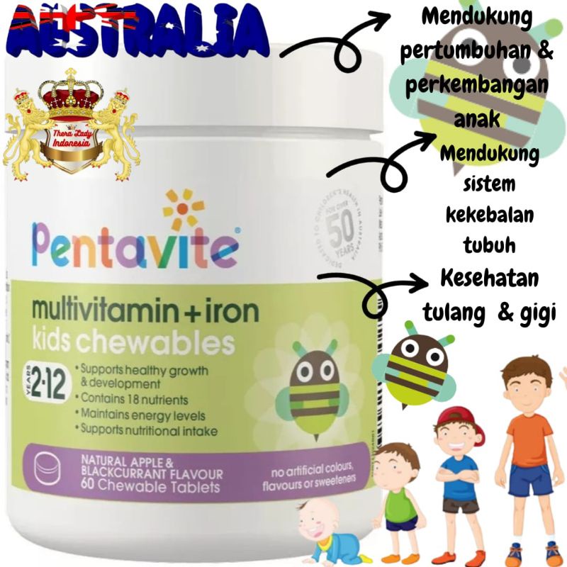 Jual Pentavite Multivitamin + Iron Kids 60 Chewable Tablets | Shopee ...