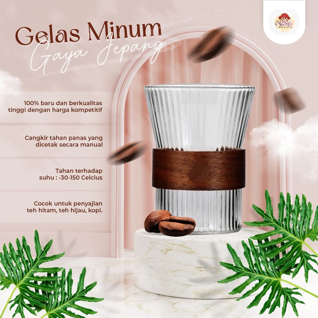 Jual GELAS TEH CAFE KACA BENING UNIK PEGANGAN KAYU MODEL JEPANG KOREA ...