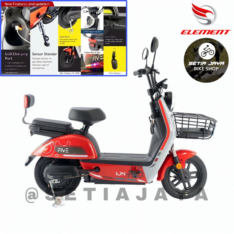 Jual Sepeda Listrik / Electric Bike ELEMENT ION FIVE 48V 12Ah Power 500 ...
