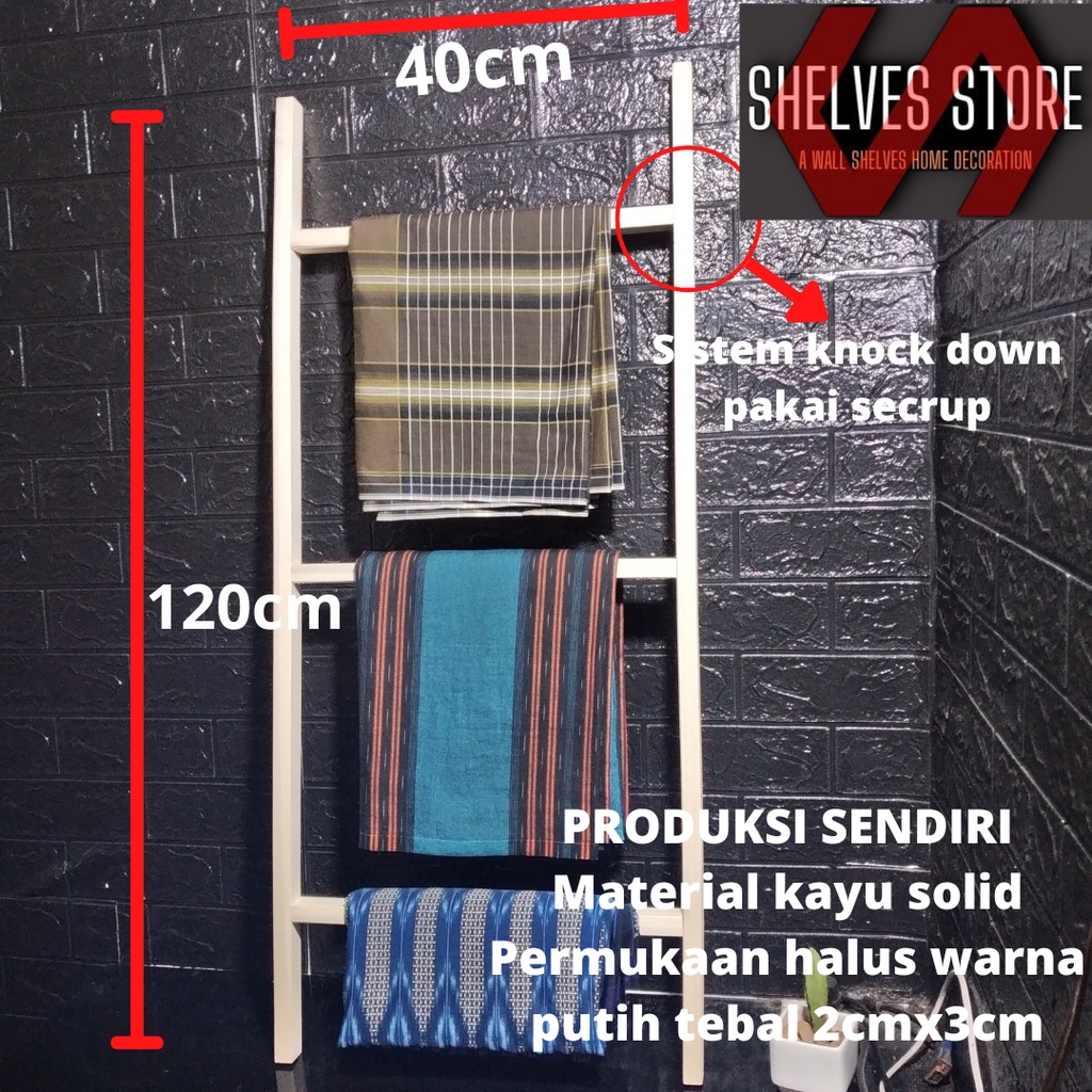 Jual Ladder Hanger Tangga Kayu Tempat Gantungan Handuk Sejadah Mukena ...
