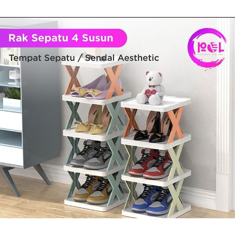 Jual Rak lipat sendal sepatu portable susun 4 | Rak lipat sendal sepatu ...