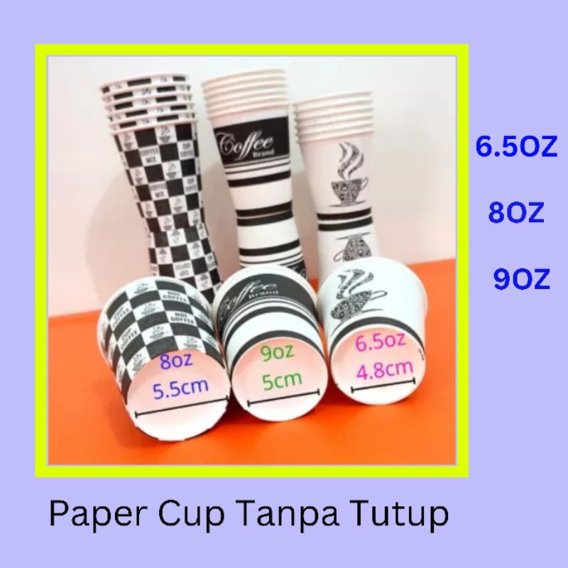 Jual paper cup 6.5oz 8oz 9oz tanpa tutup atau lid gelas kopi wadah minum kertas motif printing ...