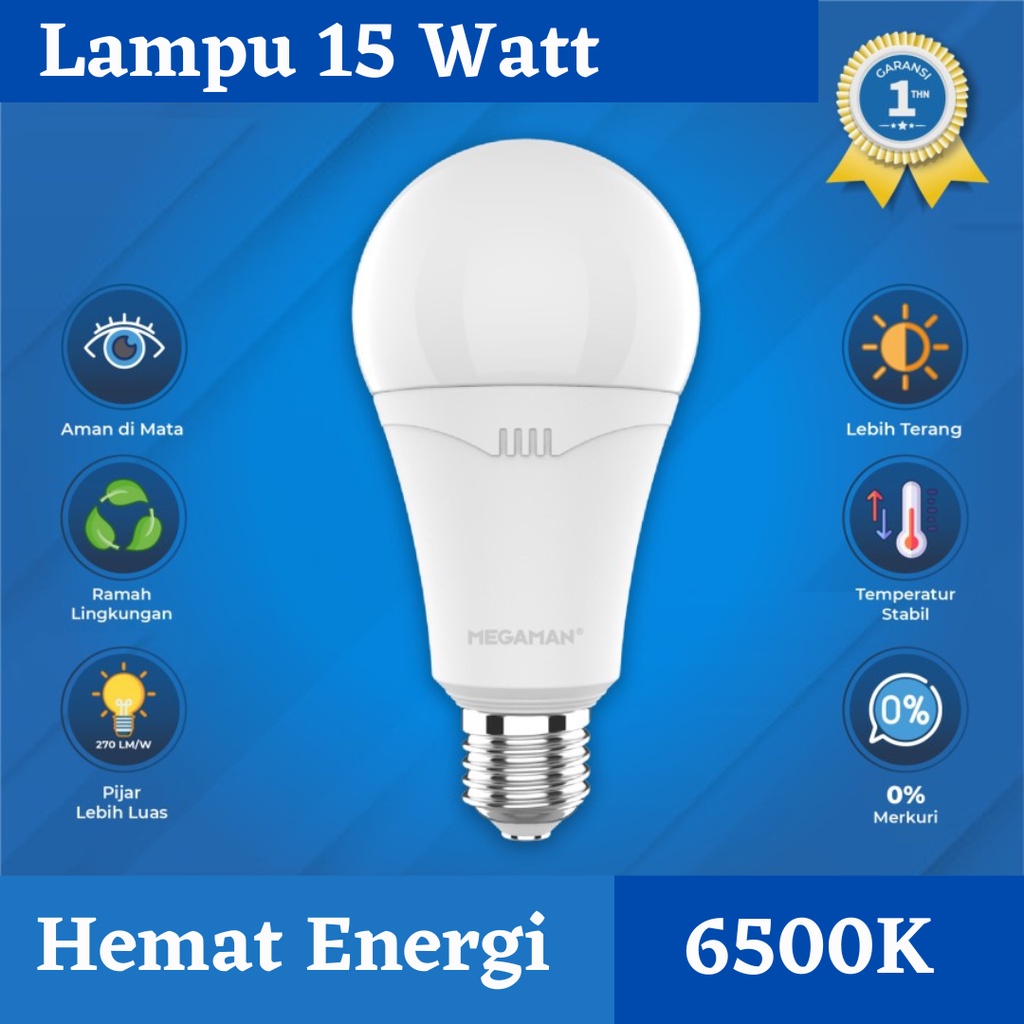 Jual Lampu rumah led 15 watt 6500k putih bolham 15w lampu led megaman ...