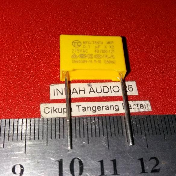 Jual cap 0.1uf 275v MKP 100n 100nf 0.1 uf 275 v MEX TENTA kapasitor warna kuning mkm mkt ...
