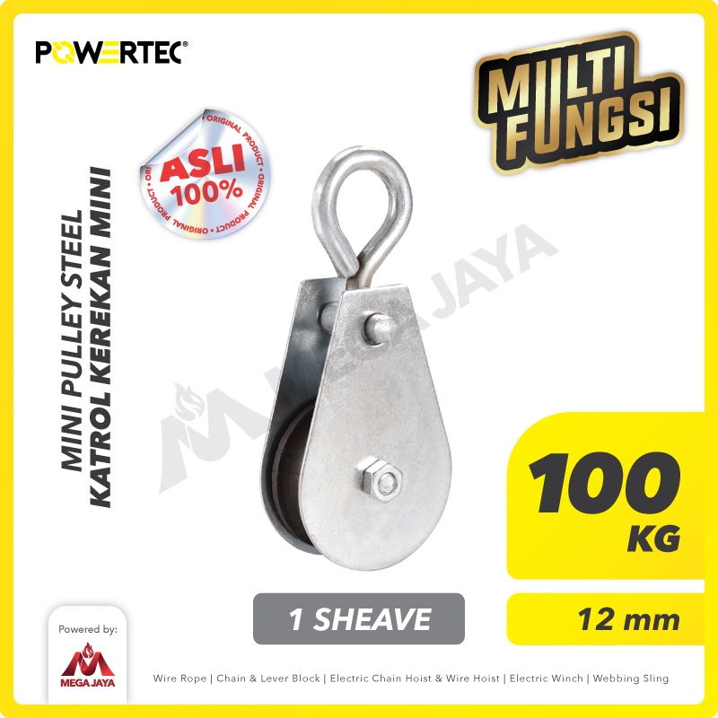 Jual POWERTEC Mini Pulley Katrol Kerekan 100kg 12mm - 1 Sheave | Shopee ...