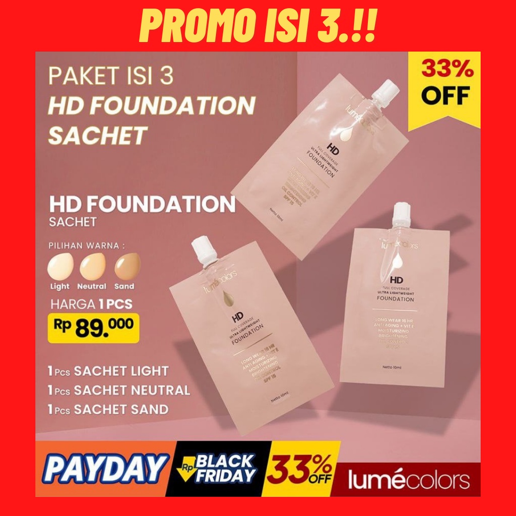 Jual Paket PROMO isi 3 Pcs Lumecolors HD Foundation Sachet Full ...