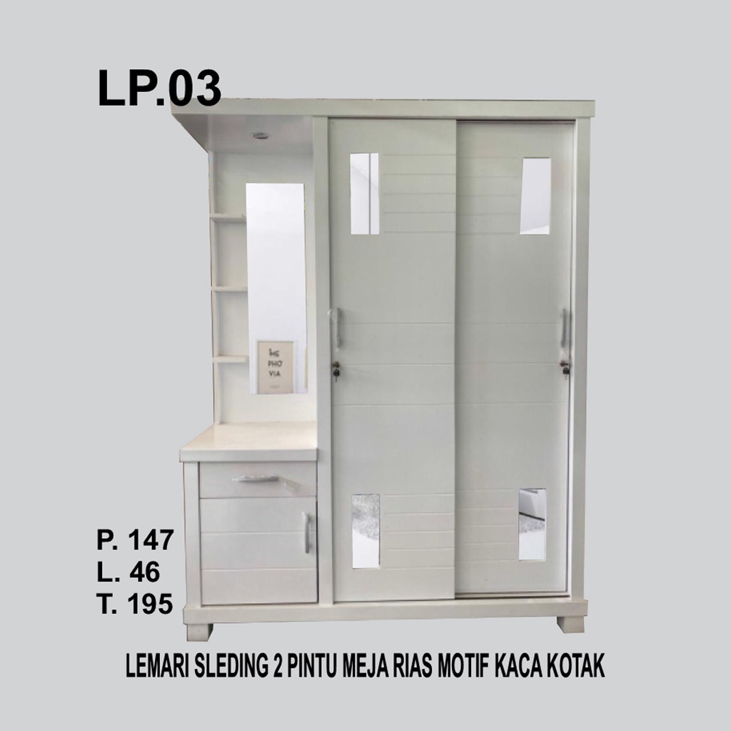 Jual LEMARI SLEDING 2 PINTU MEJA RIAS KACA KOTAK | Shopee Indonesia