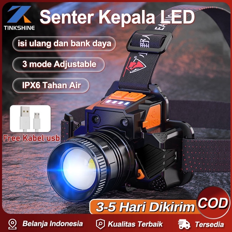 Jual Lampu Sorot Induksi Zoom Isi Ulang T8 Senter Kepala Super Terang Led Senter Daya Tinggi ...