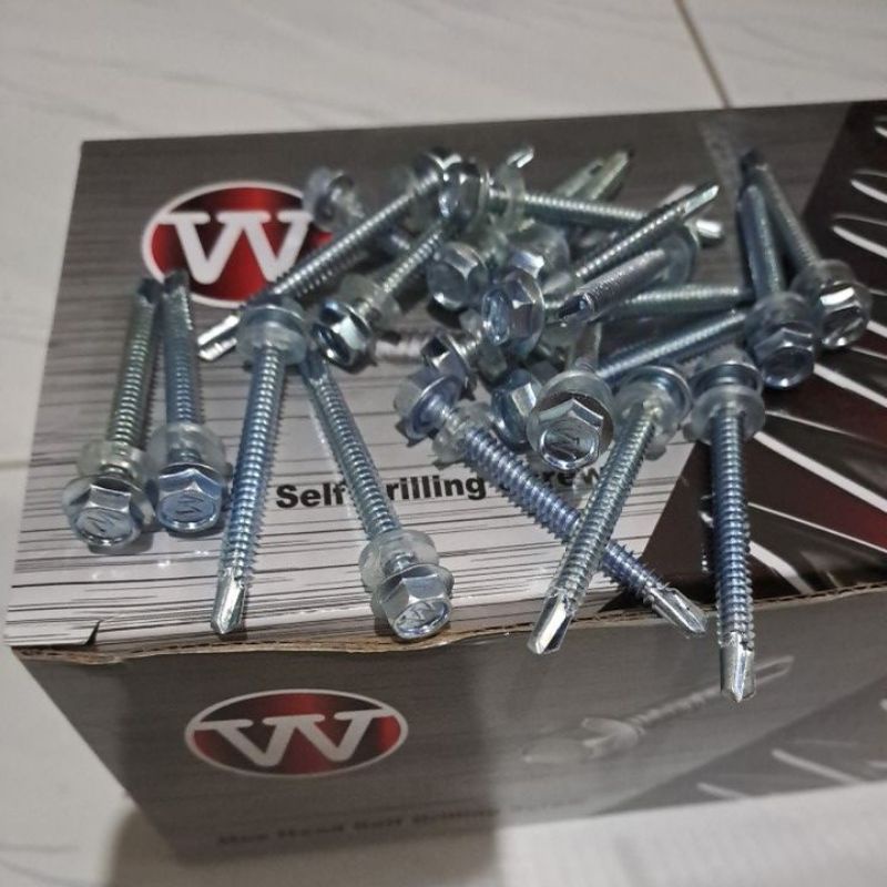 Jual 100 pcs baut drilling 12x50 panjang 5cm merk W, baut galvalum ...