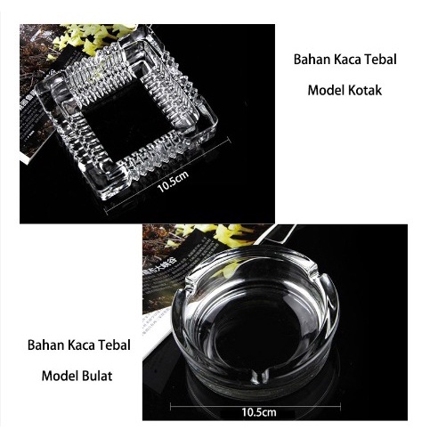 Jual Asbak kaca bening kotak & Bulat / Asbak rokok tempat putung rokok ...
