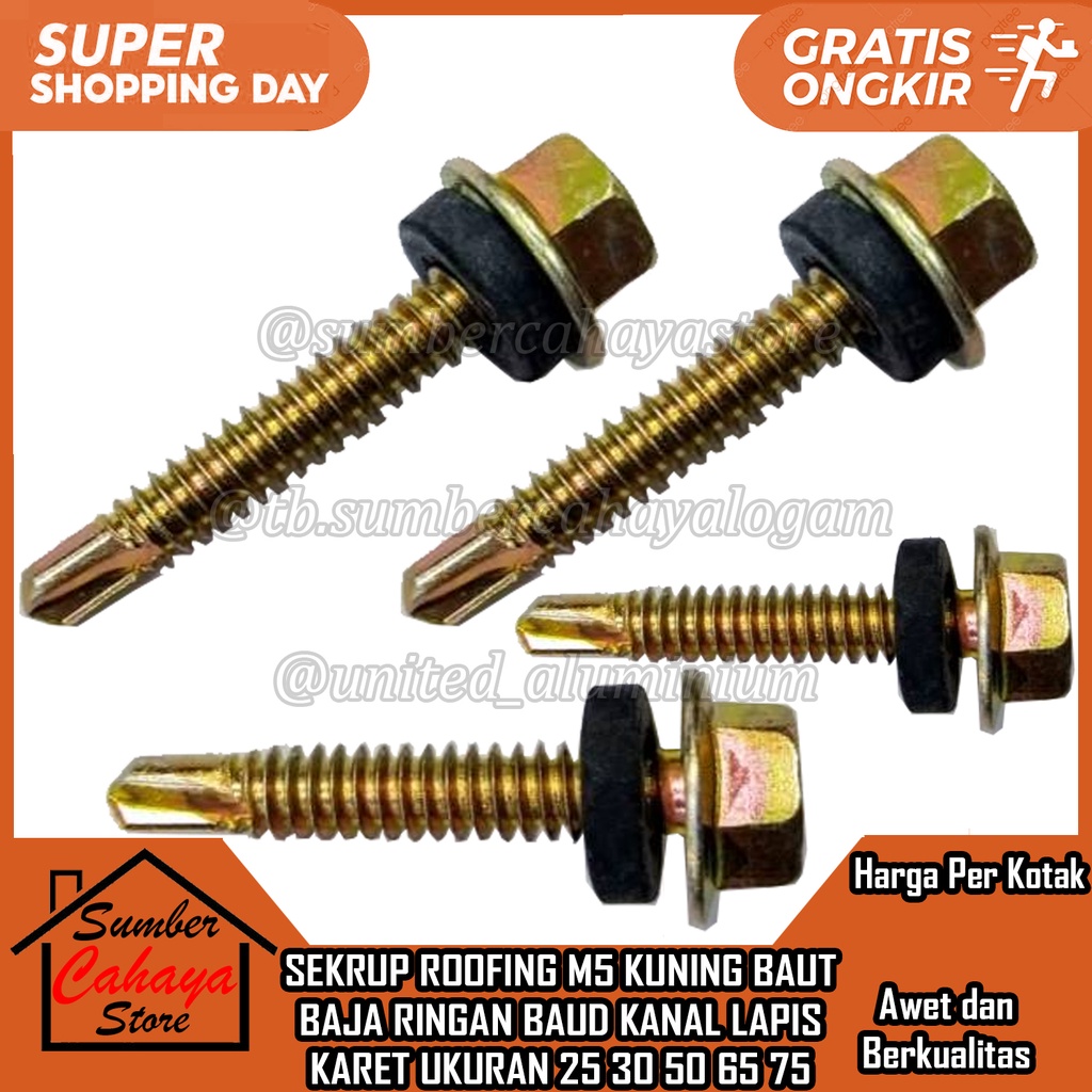 Jual SEKRUP ROOFING M5 KUNING BAUT BAJA RINGAN BAUD KANAL LAPIS KARET ...
