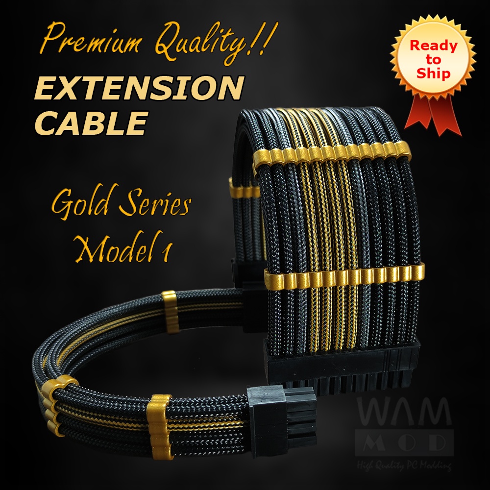 Jual Cable Sleeved Extension Black Gold Series PET Braided | Kabel PSU ...