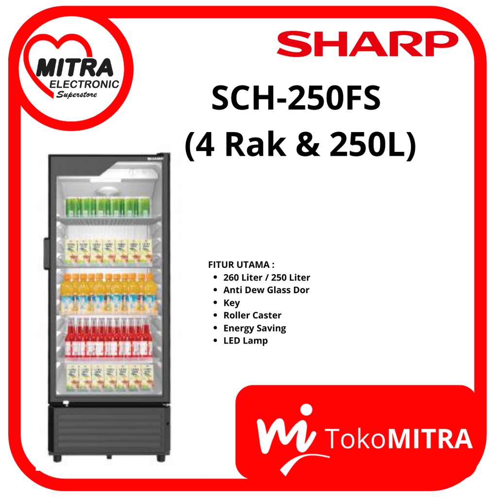 Jual LEMARI ES SHOWCASE SHARP SCH-250FS (4 Rak & 250L) | Shopee Indonesia