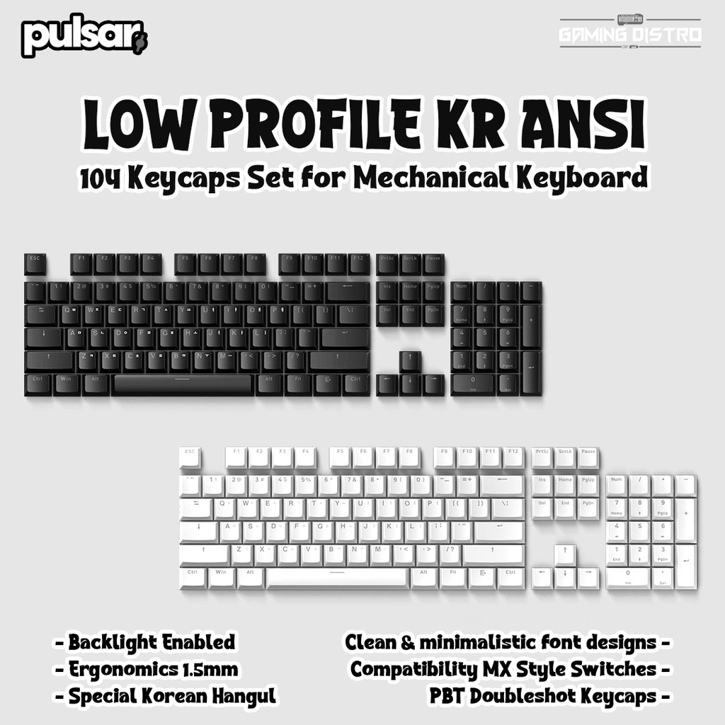 Jual Keycaps Mechanical Keyboard | Pulsar Low Profile KR ANSI 104 Set ...