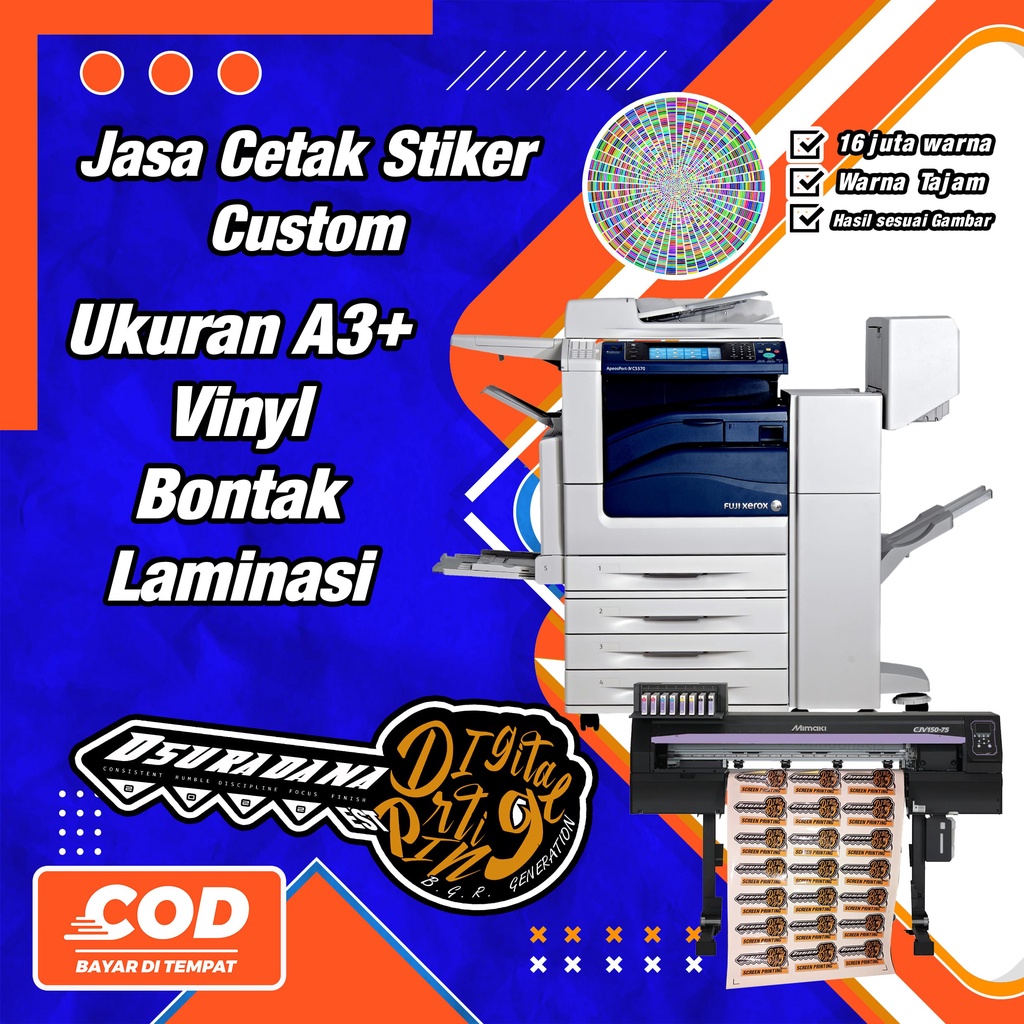 Jual CETAK STIKER VINYL / BONTAK / LAMINASI A3+ FULL COLOR CUSTOM ...