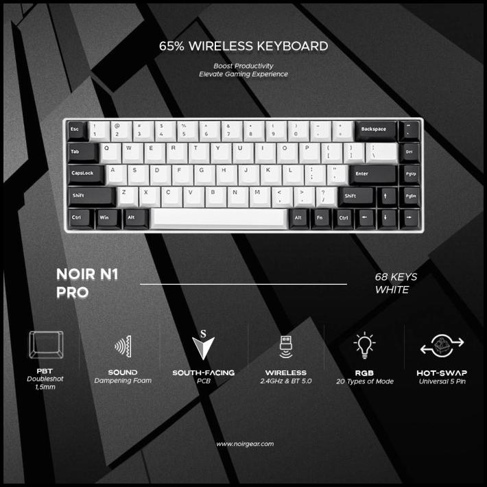 Jual Noir N1 Pro White - 65% Wireless Mechanical Keyboard | Shopee ...