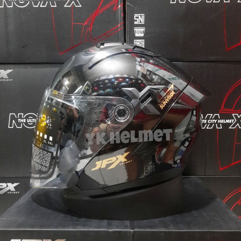 Jual Helm JPX nova solid Black metalic Helm jpx Nova hitam double kaca ...