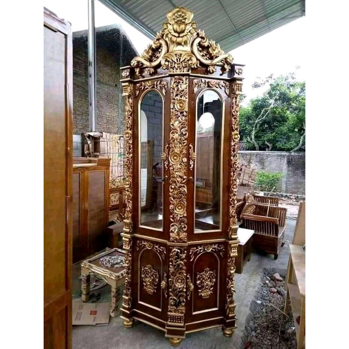 Jual Lemari Sudut Pojok ukir Jepara Kayu Jati Mewah | Shopee Indonesia