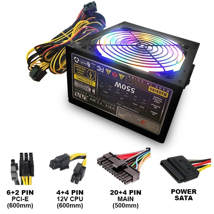 Jual Power Supply/psu 550w Power Up VECTOR 300 RGB FAN - PSU Gaming 550Watt | Shopee Indonesia