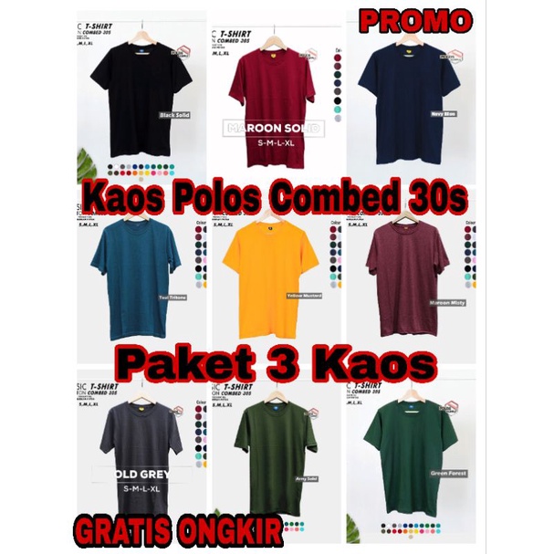 Jual Paket Hemat Isi 3 Kaos Polos Combed 30s Lengan Pendek Pria Dan ... Jual Paket Hemat Isi 3 Kaos Polos Combed 30s Lengan Pendek Pria Dan ...