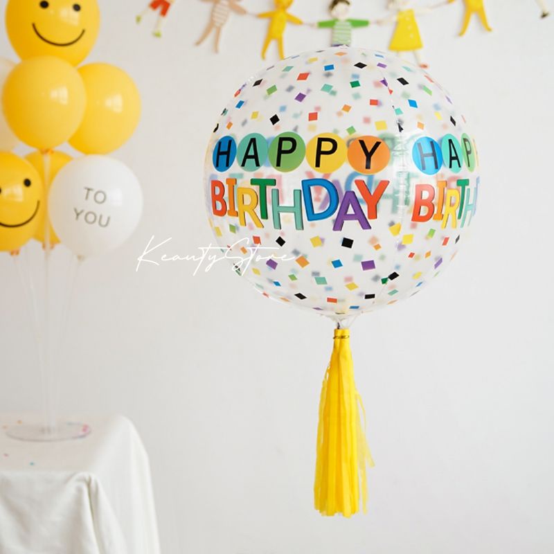 Jual balon transparan happy birthday confetti gaya korea, korean ...