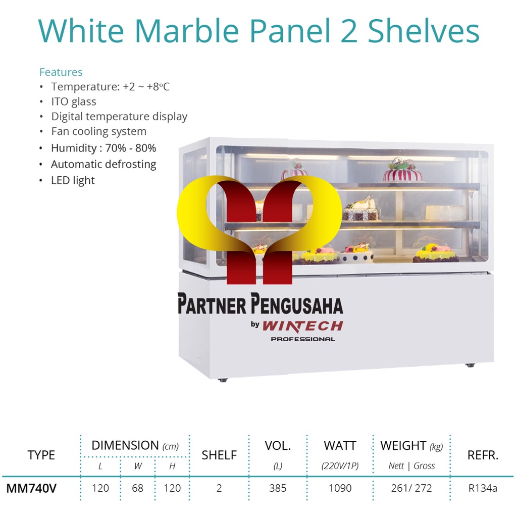 Jual GEA MM740V Rectangular Cake Showcase White Marble 2 Shelves Kue Tart - Cake Showcase Kotak ...