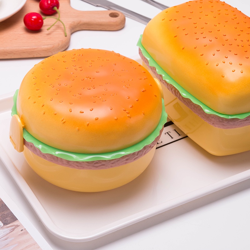 Jual LUNCH BOX LUCU MOTIF BURGER HAMBURGER BULAT DAN KOTAK TEMPAT MAKAN ...