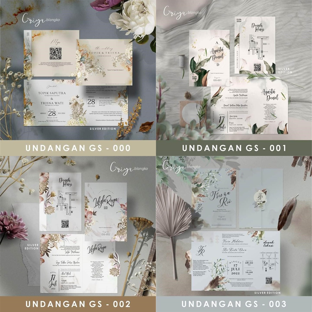 Jual Undangan Pernikahan Bahan Aster Rustic Watercolor GS 000, GS 001 ...