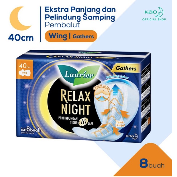 Jual LAURIER PEMBALUT RELAX NIGHT SANITARY NAPKINS 40 CM 8 PADS ...