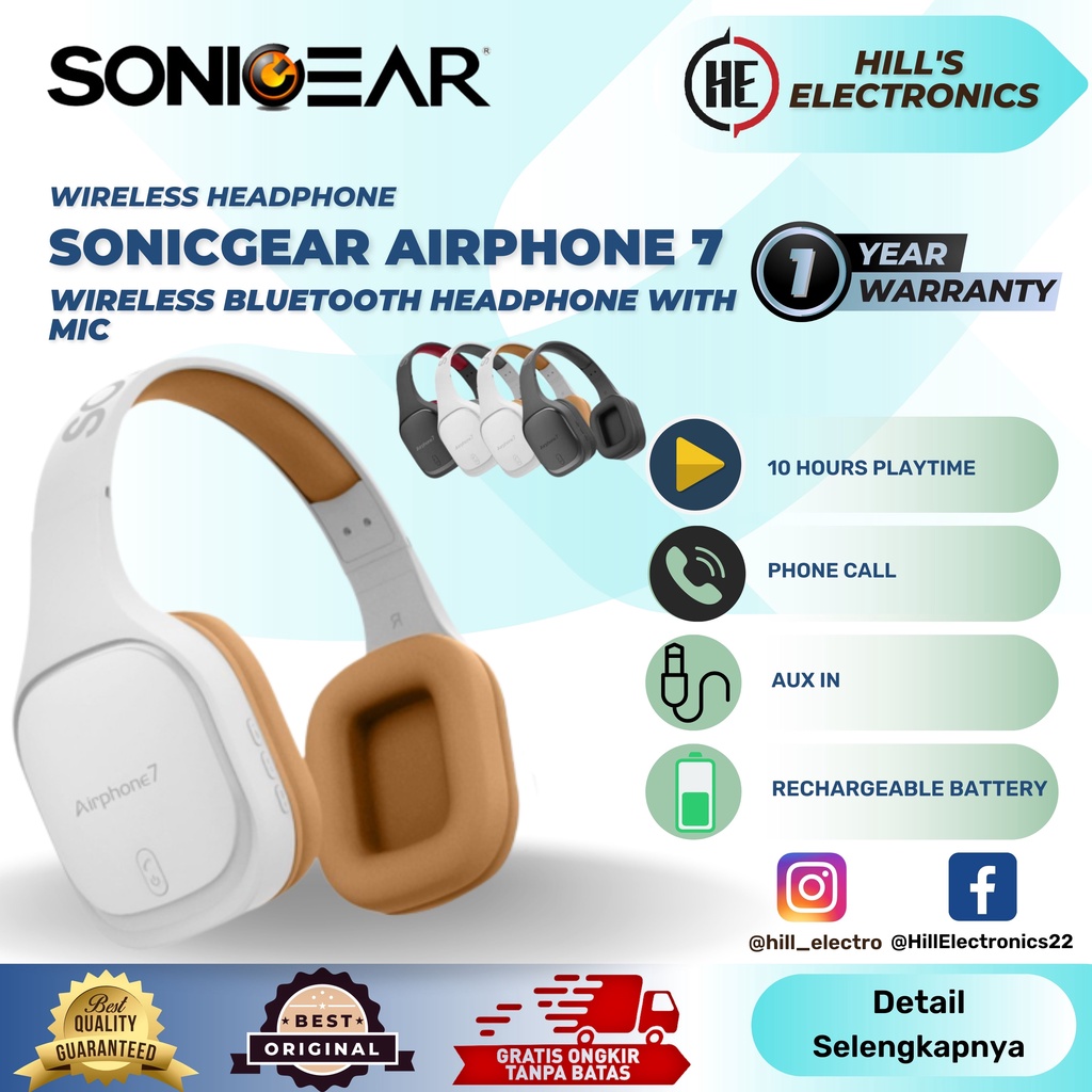 Jual SonicGear Airphone 7 Bluetooth Headphones With Microphone - Black ...