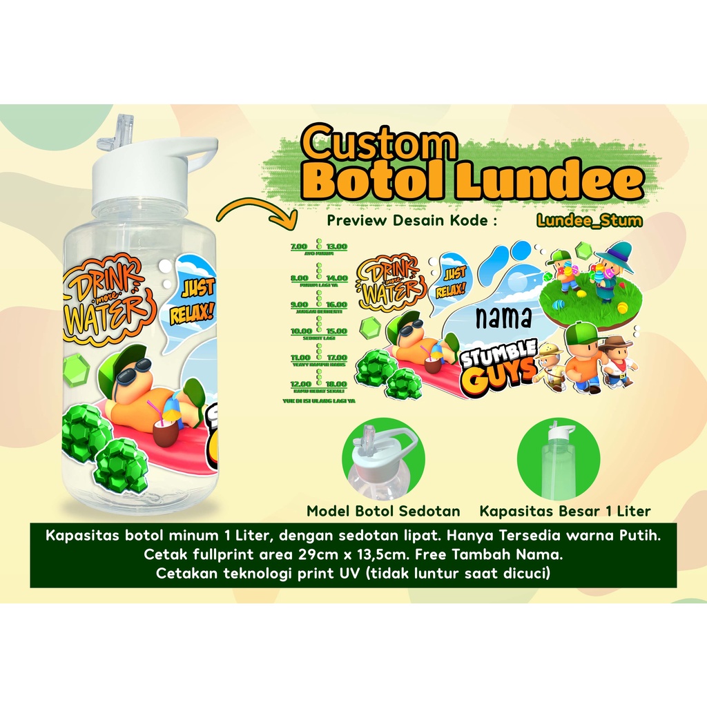 Jual BOTOL MINUM CUSTOM LUNDEE GAMBAR KARAKTER / KARTUN ANAK / GAME ANAK S T A MBLE GUYS ...