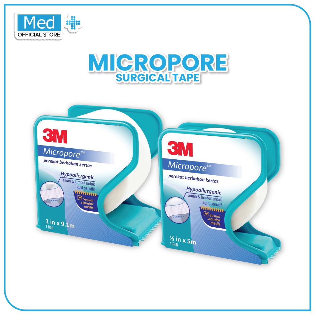 Jual Med+ Plester Micropore 3M Dispenser ukuran 0.5 inch ,1 inch ...