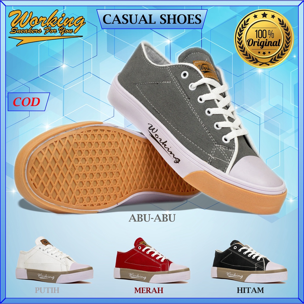 Jual Sepatu Sneakers Casual Pria Model Kekinian Original Bahan kanvas Warna Hitam,Putih,Merah ...