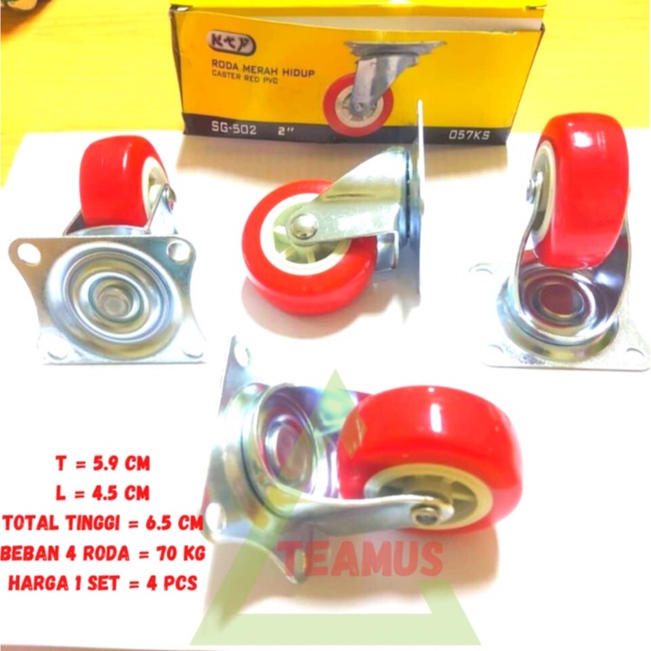 Jual Roda Caster 2 inci Tipe HIDUP Roda PVC RED Roda Troley Caster 2 ...