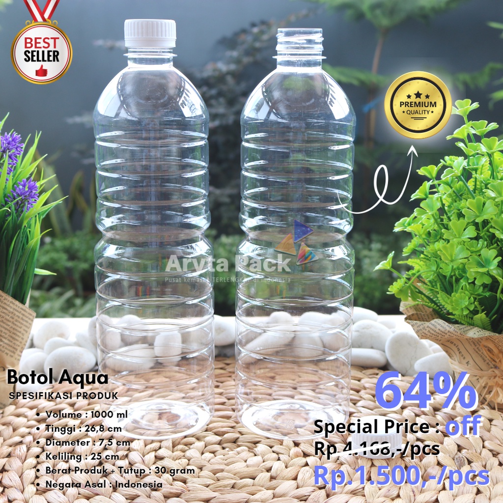 Jual Botol plastik PET 1liter 1000ml aqua minuman mineral jus susu kopi ...